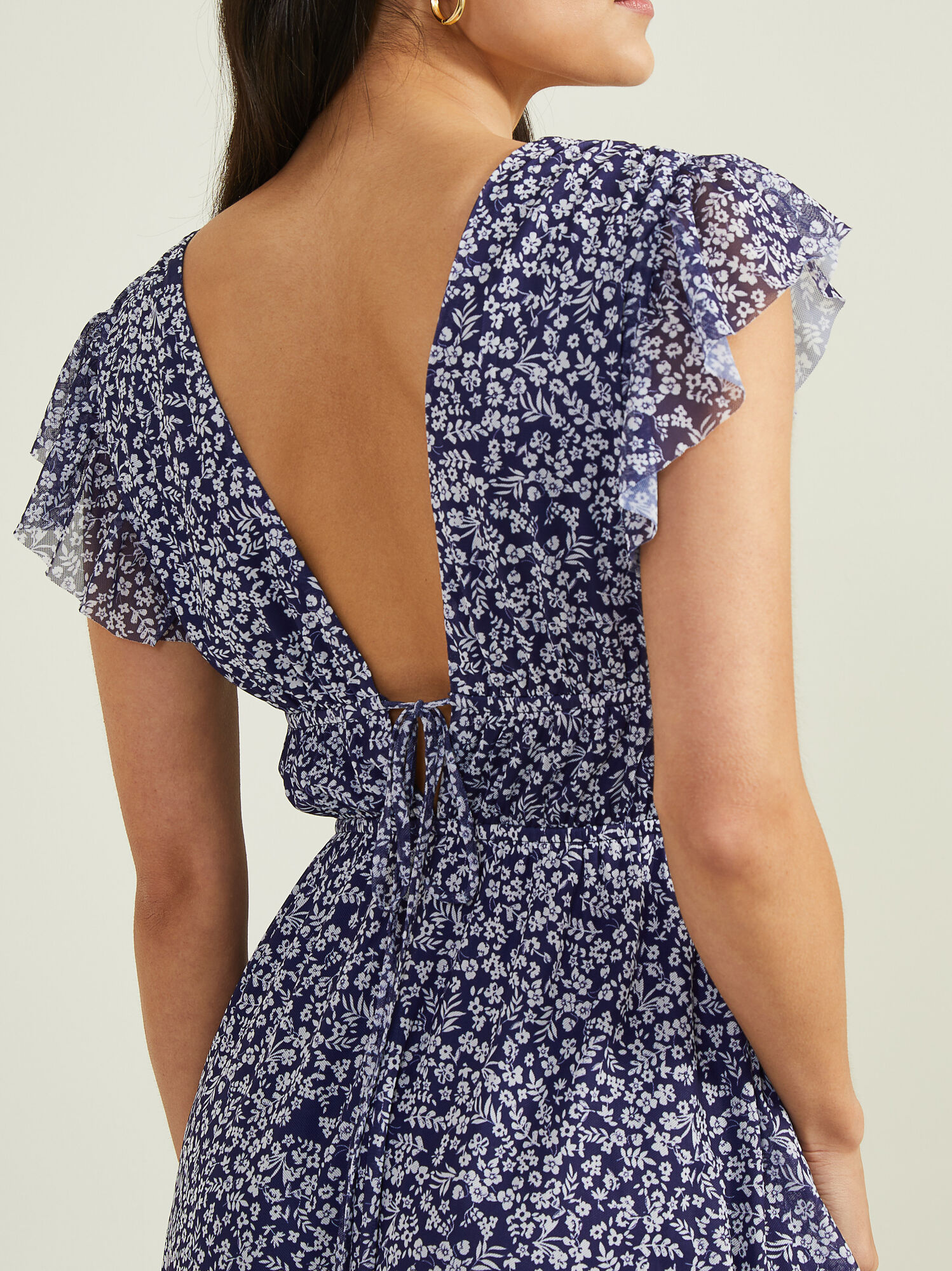 Alejandra Mesh Maxi Dress in Navy & White | Altar'd State