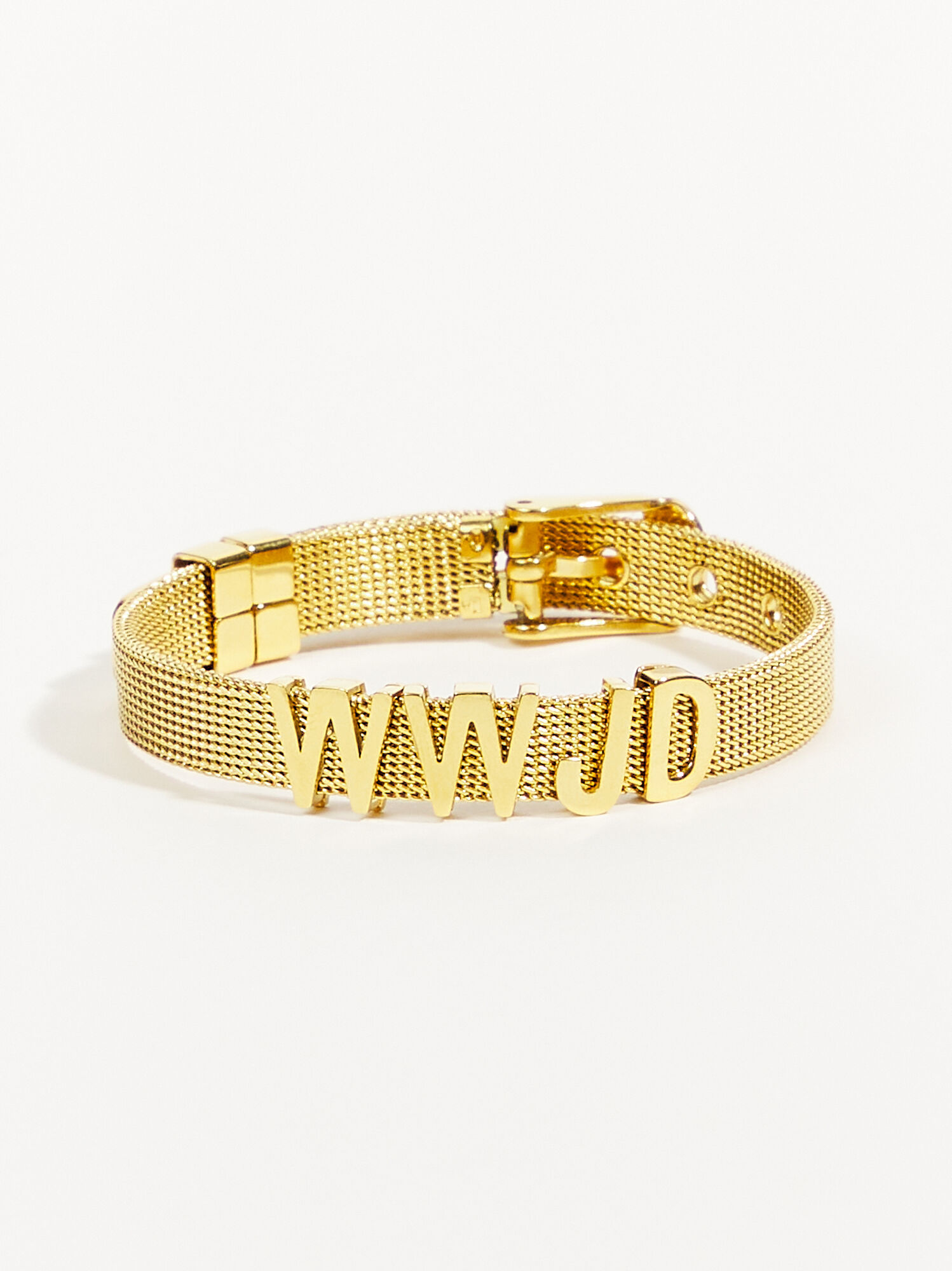 Stainless Steel WWJD Slider Bracelet in Gold | Altar'd State
