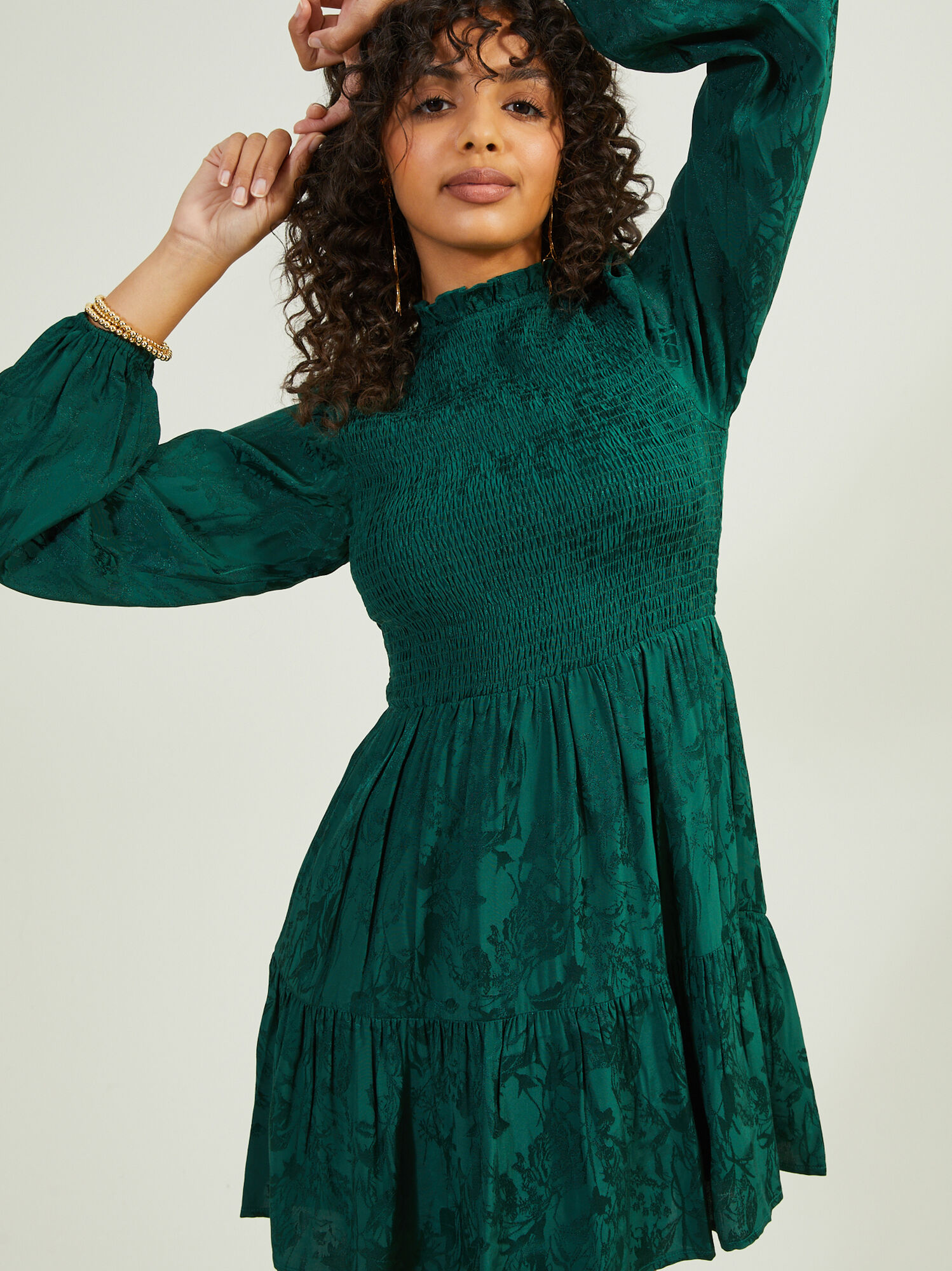 Khloe Floral Jacquard Dress in Hunter | Altar'd State