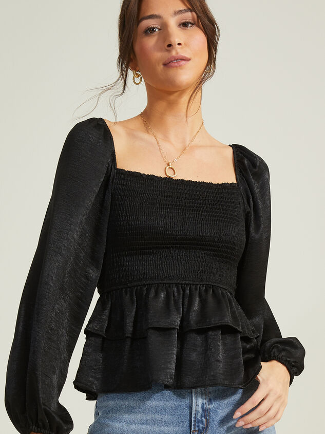 Kara Satin Babydoll Top in Black | Altar'd State