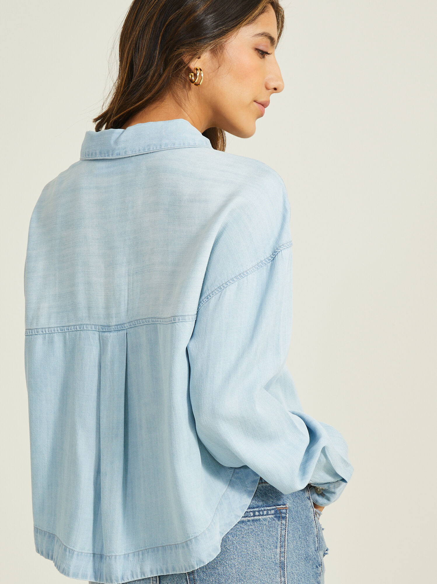 Lydia Chambray Button Up in Light Wash | Altar'd State